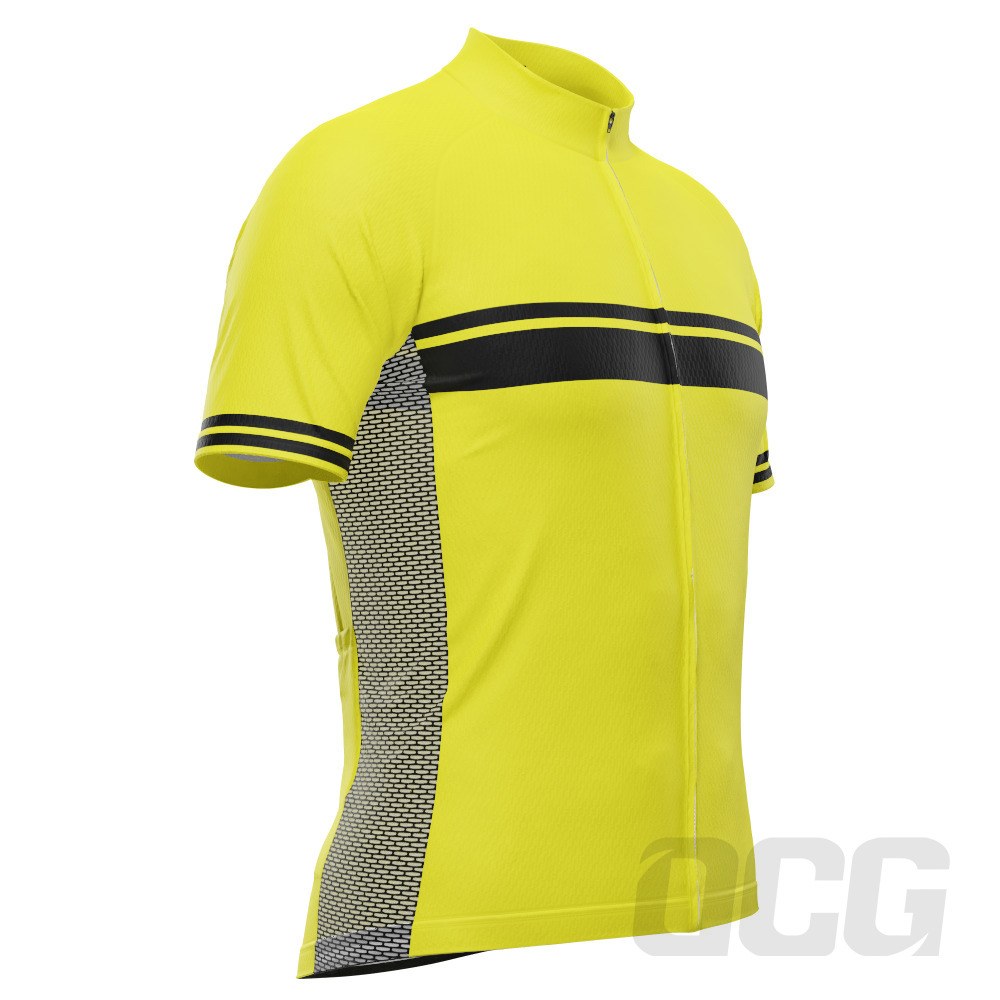 Men's Classic Yellow with Black Stripe Short Sleeve Cycling Jersey ...